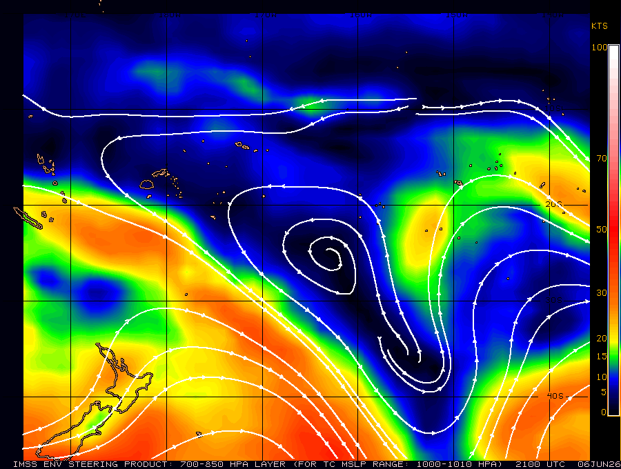 Layer Mean Wind - SE Pacific - Steering Layer 700-850mb - 6 Hours Previous