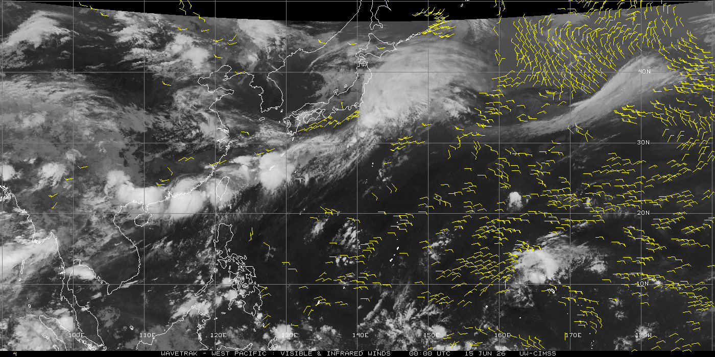 WAVETRAK - North West Pacific - IR w/ Low Level Winds - Latest Available